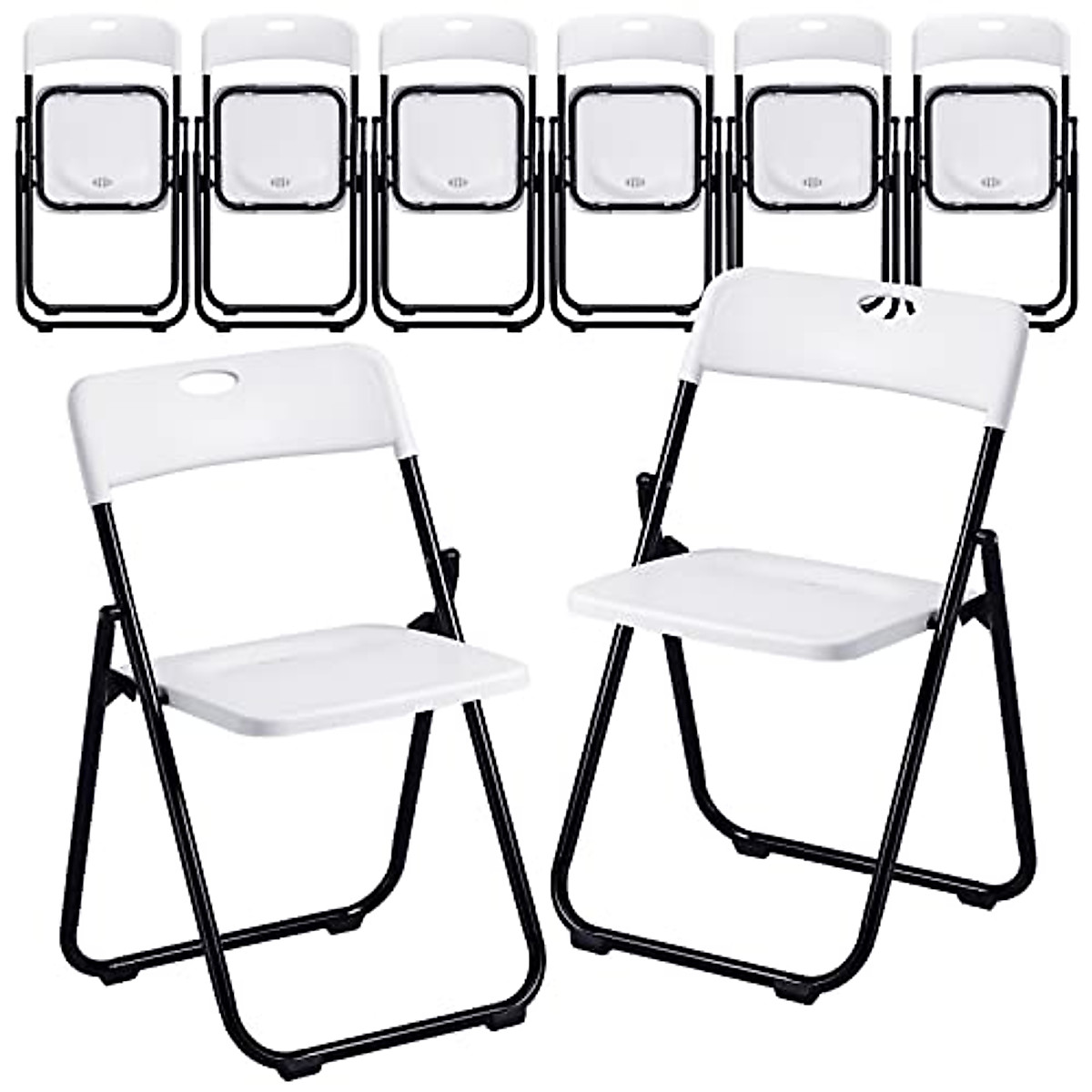 Thyle Plastic Folding Chairs Bulk 350lb Weight Capacity Folding Chair Portable Commercial Chair with Steel Frame Stackable Foldable Seat Folding Chair for Wedding Dining Party (White, Black,8 Pcs)
