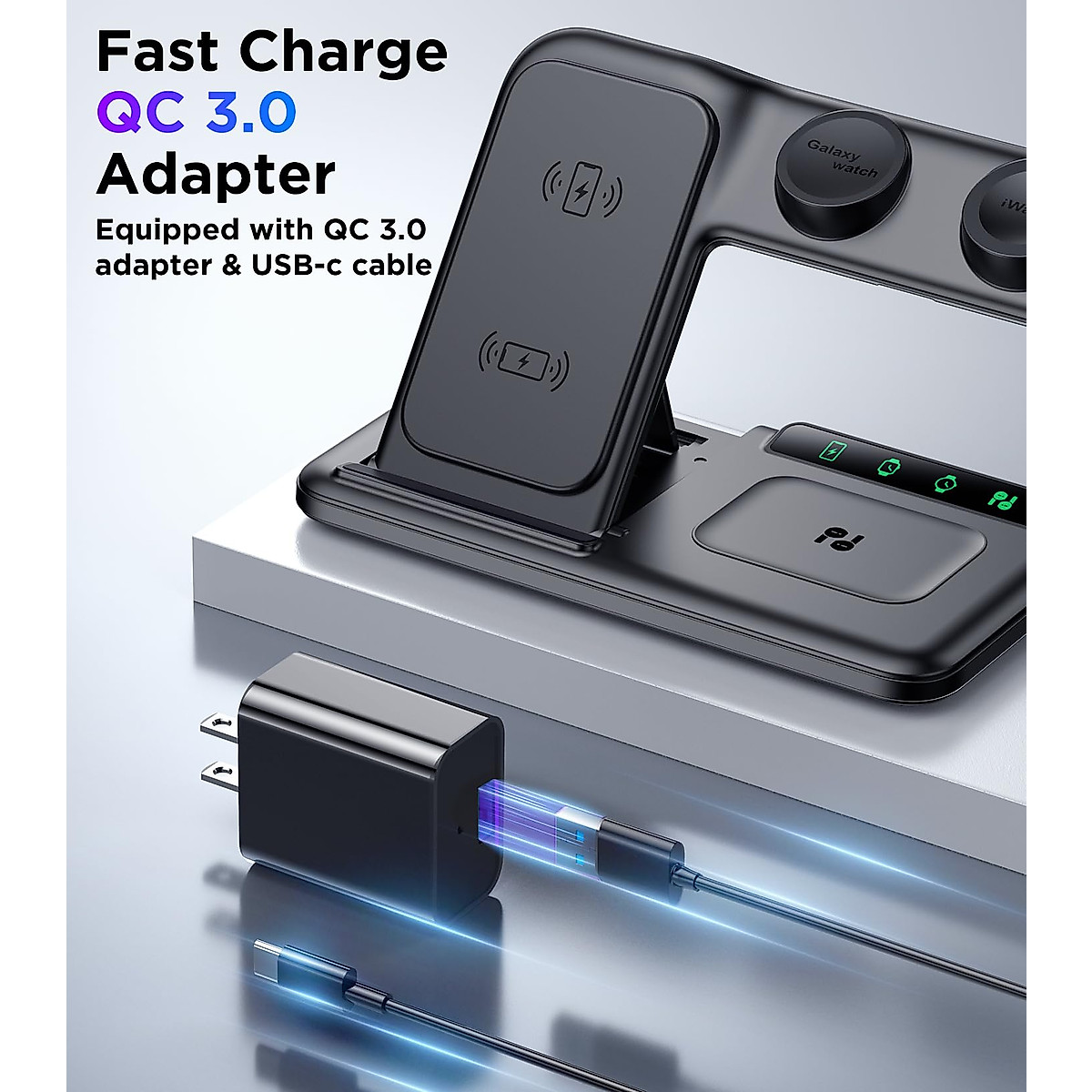 Wireless Charger for iPhone and Samsung Multiple Devices, Portable Apple Charging Station for iPhone 15/14/13/12/11/Pro/Max/Plus, for Apple Watch Charger iWatch and Galaxy Watch, for AirPods 3/2/Pro