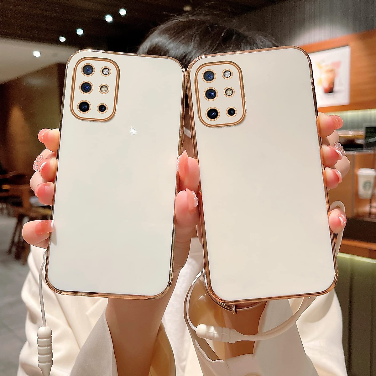 KuDiNi for Oneplus 8T Case, Oneplus 8T 5g Phone Case for Women Girls Electroplating Cute Luxury Bling Aesthetic Trendy Pretty, Full Camera Soft TPU Protection Shockproof Cover for Oneplus 8T (White)