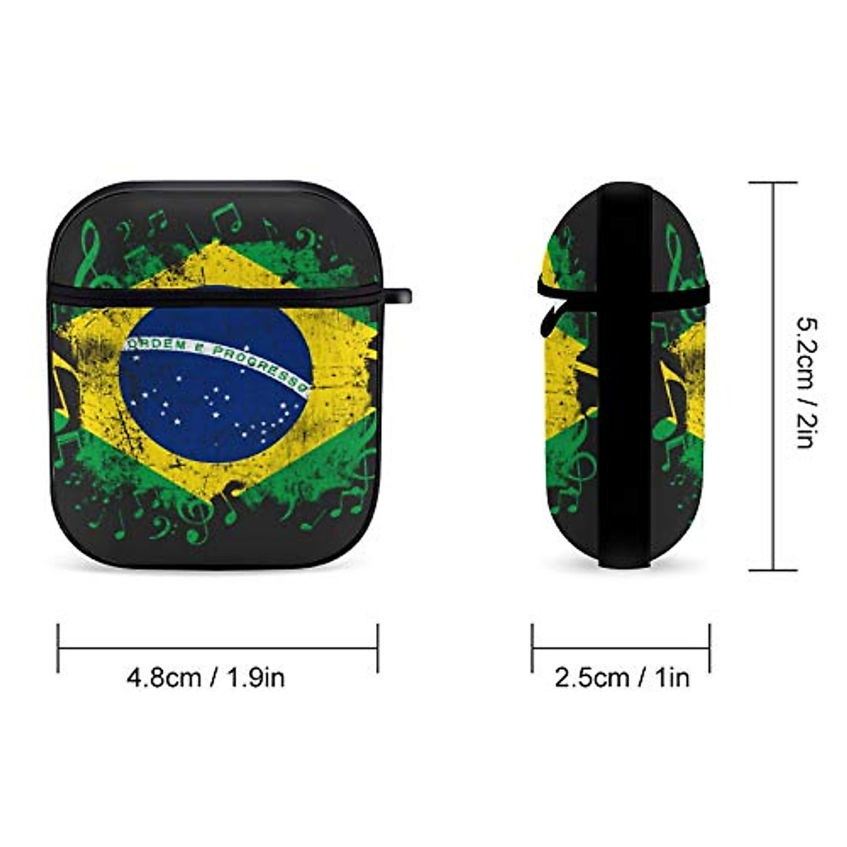 Musical Brazil Flag Airpods Case Cover for Apple AirPods 2&1 Cute Airpod Case for Boys Girls Silicone Protective Skin Airpods Accessories with Keychain