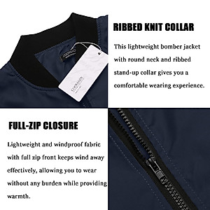COOFANDY Men's Lightweight Bomber Jacket Fashion Windbreaker Fall Winter Front Zip Jackets Navy Blue L