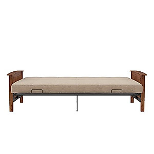 DHP Brixen Cherry Wood Arm Metal Futon Frame with 6-Inch Mattress, Full, Tan