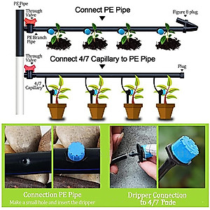 Pressure Compensation Irrigation 360 Degree Eight-Hole Dripper Pressure Drop Drip Irrigation System 1/4 Inch Tube Gardening (Blue)