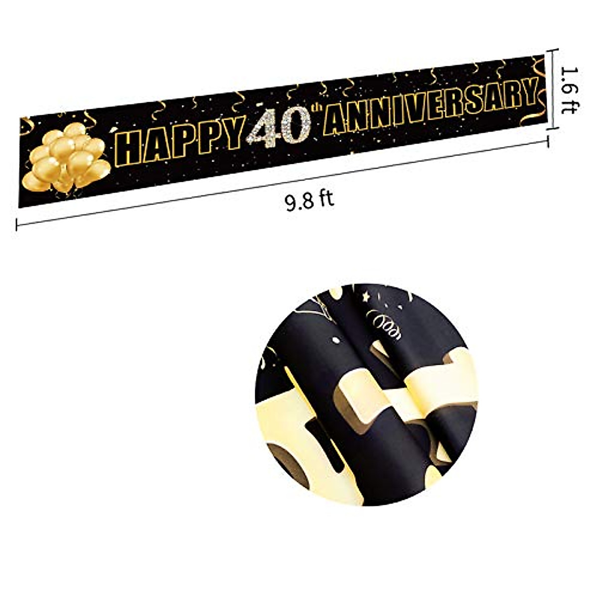 Yoaokiy Happy 40th Anniversary Banner Decorations, 40 Year Wedding Anniversary Party Supplies Backdrop Sign, Gold 40 Anniversary Photo Props for Outdoor & Indoor(9.8x1.6ft)