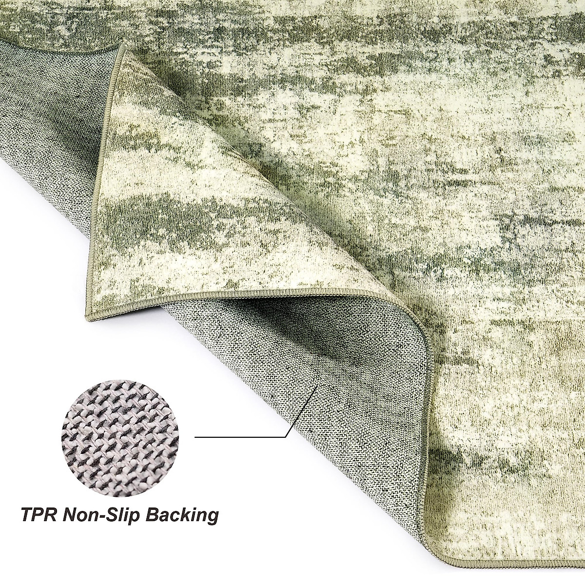 Valenrug Washable Rug - Stain Resistant Area Rugs for Living Room, Non Slip Backing Printed Rugs for Bedroom, Folable Machine Washable Area Rug(Green,8'x10')