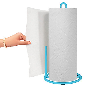 Blue Donuts Square Cast Iron Paper Towel Holder Countertop - Easy One-Handed Tear Paper Towel Holder, Modern Paper Towel Holder, Turquoise Paper Towel Dispenser Countertop