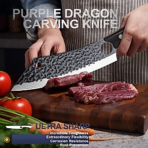 Purple Dragon 8Inch Ultra Sharp Butcher Knife with 8.5Inch Full Tang Vegetable Cleaver Knife