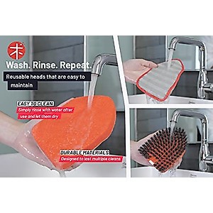 Moku Home Shower Scrubber 3 in 1 Extendable Long Handle 58" Cleaning Brush - Non Scratch Shower Brush for Cleaning Bathroom Kitchen Toilet Wall Tub Tile Sink (Red)