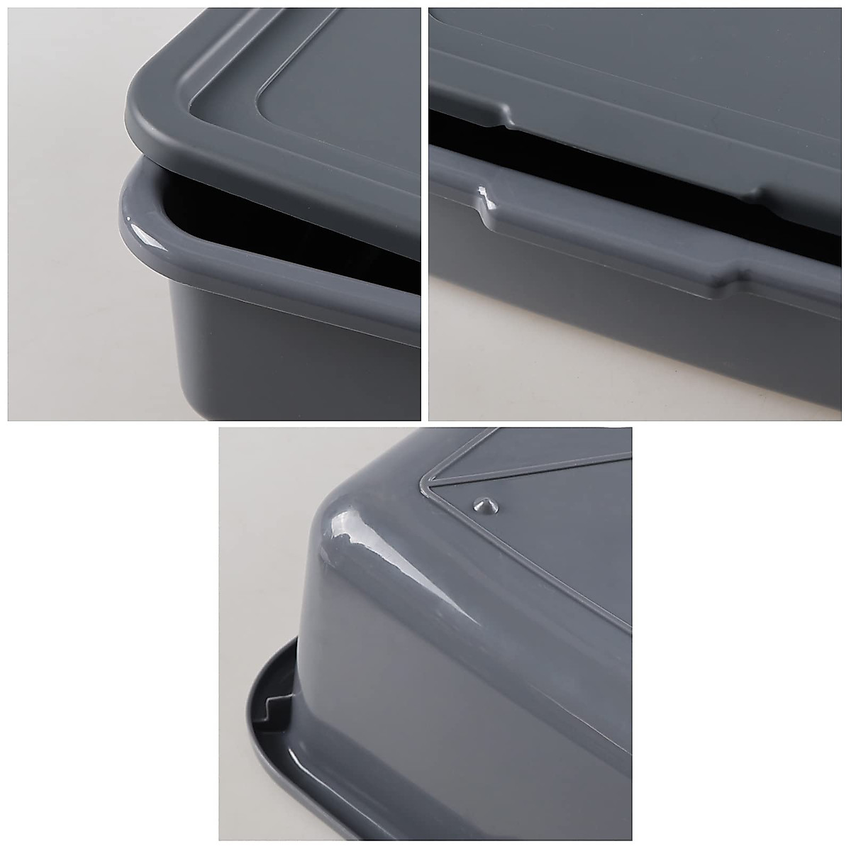 Lesbin 3-Pack 13 L Plastic Commercial Tote Box with Lid, Bus Tubs/Bus Box, Gray