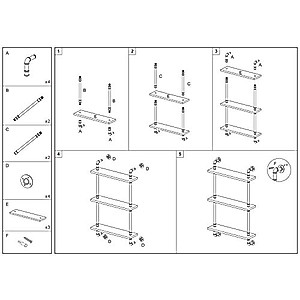 FODUE Industrial Pipe Shelving Bookshelf Rustic Modern Wood Ladder Storage Shelf 3 Tiers Retro Wall Mount Pipe Design DIY Shelving
