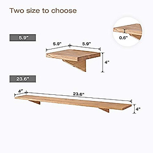 HOMWOO Oak Floating Shelf FAS Grade Solid Wood Wall Shelf Triangle Small Shelf for Bedroom,Living Room,Bathroom,Office,Kitchen (Small)