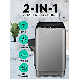 KRIB BLING Full Automatic Washing Machine with LED Display, 25 lbs Portable Washer Drain Pump, Come with a Glass Cover, 8 Programs & 8 Water Levels Selections, Ideal for Camping, Apartment, Dorm, Grey