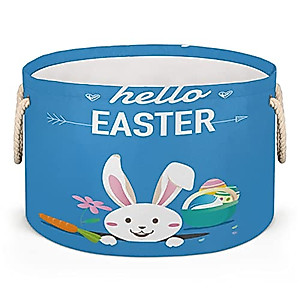 Happy Easter Day Large Round Baskets for Storage Laundry Baskets with Handles Blanket Storage Basket for Bathroom Shelves Bins for Organizing Nursery Hamper Girl Boy