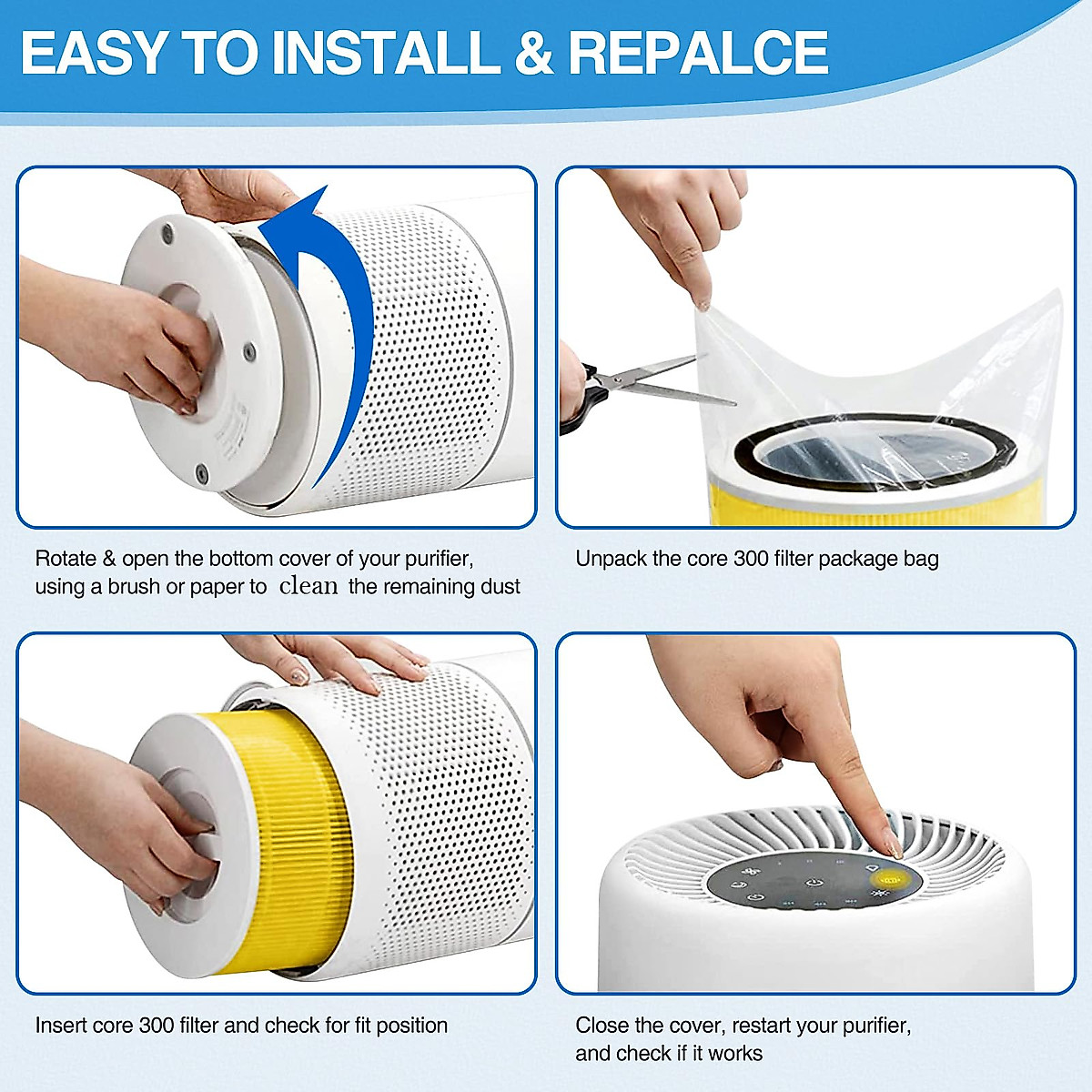 Core 300 Replacement Filt-er Compatible with LEVOIT Core 300 Core 300S-P Air Purifi-er, 3 in 1 True HEPA Pet Care Core 300-RF-PA Filt-er Replacement (2 Pack)