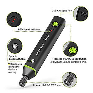 PHALANX Cordless Rotary Tool 3.7V Square Power Rotary Tool with 60 Accessories, 3-Speed and USB Charging Rechargeable Multi-Purpose Power Tool for Sanding, Polishing, Drilling, Engraving, DIY Crafts…