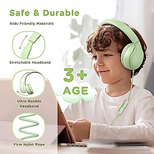 weneed Over Ear Headphones with Microphone for School/Travel/iPad, 94dB Volume Limited-Shareport, Foldable Wired Headphones for Kids/Teens/Boys/Girls, Green
