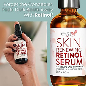 Eva Naturals Retinol Serum for Face with Hyaluronic Acid, Vitamin E & Organic Aloe - Retinol Face Serum that Reduce Wrinkles, Fine Lines & Dark Spots - Vitamin A, Anti Aging Serum (Double Sized 2oz Bottle)