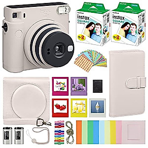 Fujifilm Instax Square SQ1 Instant Camera Chalk White with Carrying Case + Fuji Instax Film Value Pack (40 Sheets) Accessories Bundle, Photo Album, Assorted Frames + More