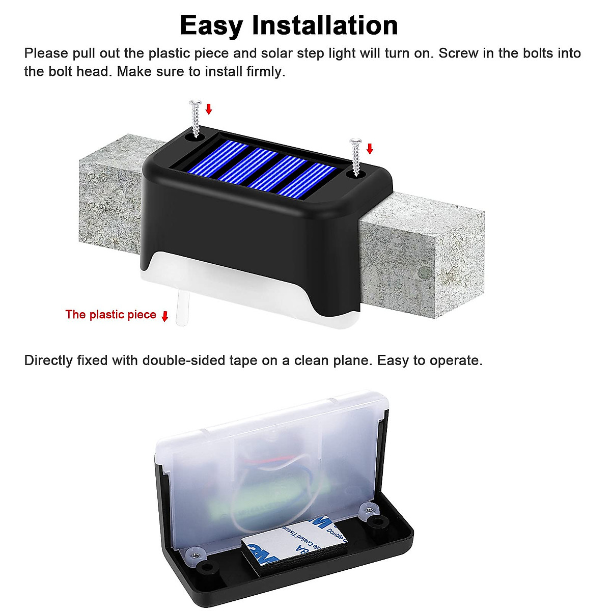 Phenas Solar Deck Light Outdoor Solar Fence Light Energy Saving Solar Step Light with Auto Working Mode Waterproof LED Solar Stair Light for Railing Deck Patio Yard Pathway Garden Decor, Black