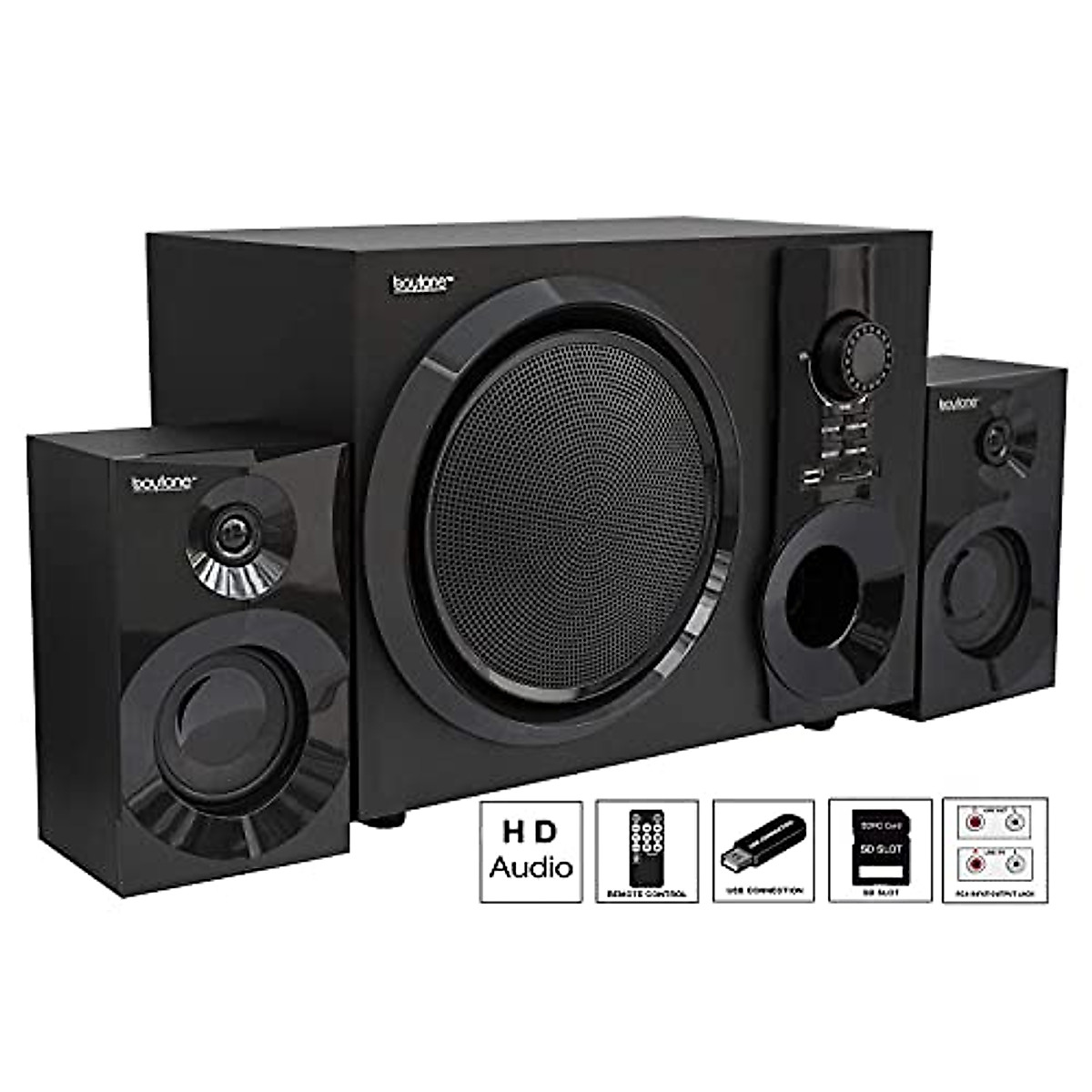Boytone BT-225FB Wireless Bluetooth Stereo Audio Speaker with Powerful Sound, Bass System, Excellent Clear Sound & FM Radio, Remote Control, Aux-in Port, USB/SD/for Phone's, Laptops, Black, 60w