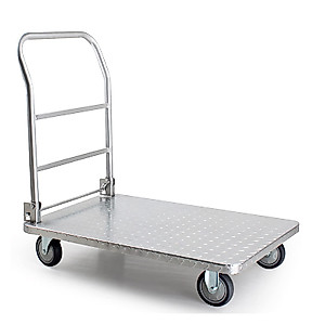 Platform Trucks Flatbed Cart Platform Truck with Foldable Handle and 360 Degree Swivel Wheels Steel Push Hand Cart for Loading and Storage Hand Truck Push Cart