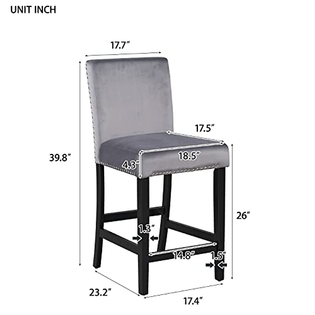 ERYE 5 Pieces Counter Height Set with Faux Marble Table and 4 Velvet Upholstered Seater Chairs with Nailhead Decor for Home Kitchen & Dining Room Furniture Breakfast, Lunch & Dinner, Blue, Gray