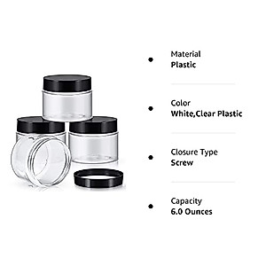 4 Pieces Round Clear Wide-mouth Leak Proof Plastic Container Jars with Lids for Travel Storage Makeup Beauty Products Face Creams Oils Salves Ointments DIY Making or Others (6 Ounce, Black)
