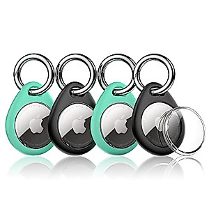 Syncwire 4-Pack AirTag Case with Key Ring - Scratch-Resistant Silicone Protective Covers - Anti-Lost Keychains for Wallet, Luggage, Pet Collar - Compatible with Apple AirTags - Black & Green
