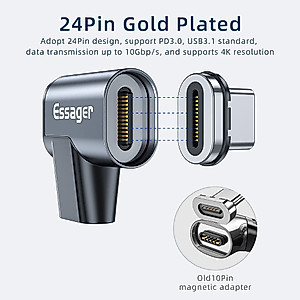ESSAGER 2Pack USB C Magnetic Adapter 24Pins, Type C Magnetic Connector Support PD 100W USB3.1 Gen2x2 20Gbps Data Transfer 4K@60Hz Video Output