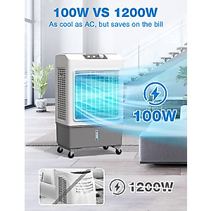 Evaporative Cooler - AOLOS Windowless Air Conditioner w/ 3 Speeds, Swamp Cooler for Cooling Up to 700 Sq.ft, 5 Gallon Tank & 4 Ice Packs, 60° Swing, Evaporative Air Cooler for Backyard Garage Outdoor