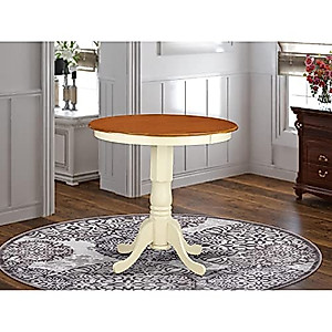 East West Furniture Jackson Counter Height Dining Round Dinner Table Top with Pedestal Base, 36x36 Inch, Buttermilk & Cherry