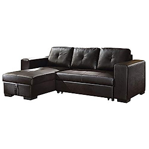 HABITRIO Sectional Sofa with Pull Out Bed, Black PU Leather Upholstered 2 Seats Sleeper Sofa and Reversible Chaise Lounge w/Storage, Modern Design 97" L-Shaped Sleeper Sofa for Living Room, Apartment