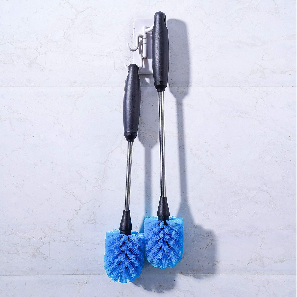 MOSOLAN Stainless Steel Bottle Brush, 2 Pack Long Handle Water Bottle Scrubbing Brush with Removable Head, Built for Cleaning Sports Bottles, Baby Bottles, Cups, Mugs, Glasswares, Flask, 13 in - 15 in