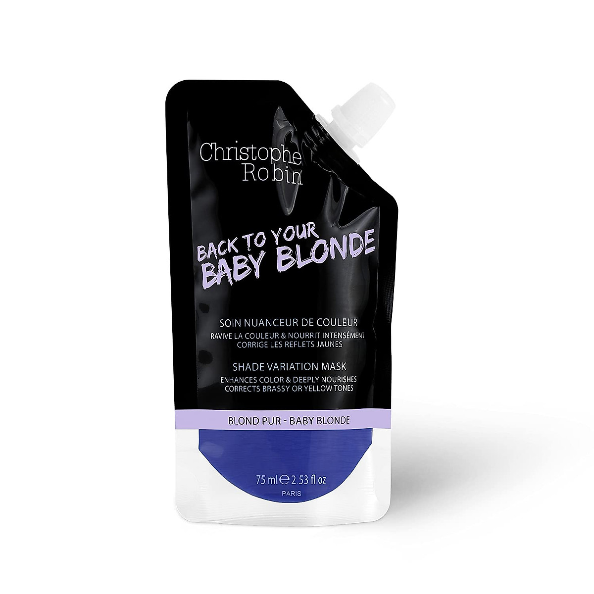 Christophe Robin Shade Variation Mask - Baby Blonde - Purple Hair Treatment for Neutralizing Brassy and Yellow Tones - Travel Size, 2.53 fl. oz