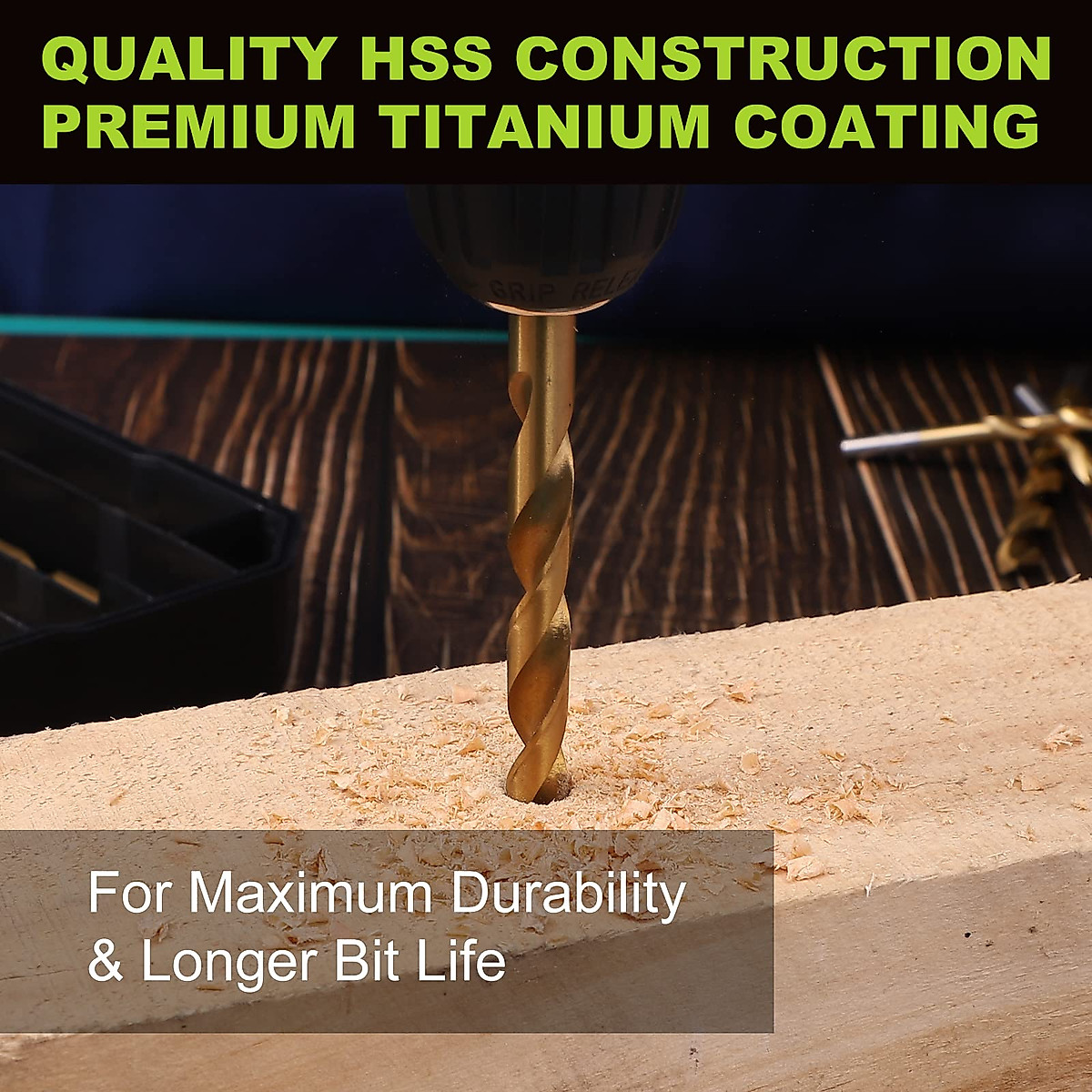 COMOWARE 100 Pcs Titanium Drill Bit Set - High Speed Steel for Steel, Wood, Plastic, Metal, Copper, Aluminum Alloy with Storage Case, 3/64"-3/8"