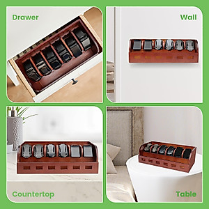 Bamboo Belt Organizer Box, Adjustable 6 Grids Belt Rack, Belt Organizer for Closet Shelf and Drawer, Tie and Belt Storage Organizer Wall Mount and Displayer for Men Women Father Day (Brown)