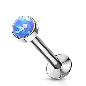 Dynamique Push In Opal Flat Set Top 316L Surgical Steel Threadless Labret, Monroe, Flat Back Stud (Sold Per Piece)