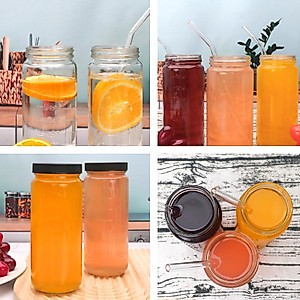 Encheng 16 oz Glass Juice Bottles with Lids,9 Pack Reusable Drinking Jars with Lids and Straws,Clear Round Smoothies Cup for Juicing,Kombucha,Water,Milk,Travel