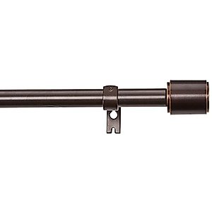 Amazon Basics 1" Curtain Rod with Cap Finials, 72" to 144" and Amazon Basics 1" Curtain Clip Ring, Set of 7, Espresso (Dark Bronze)
