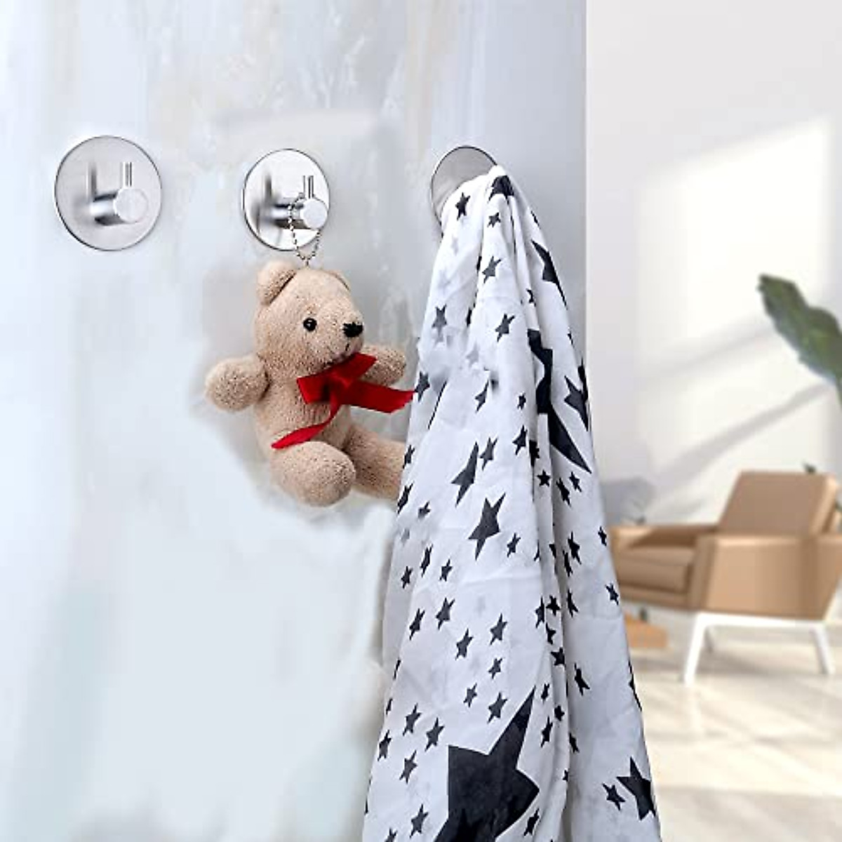 Adhesive Hooks Heavy Duty Wall Hooks Waterproof Stainless Steel Hooks for Hanging Coat, Hat,Towel Robe Hook Rack Wall Mount- Bathroom and Bedroom(Round)-4 Packs