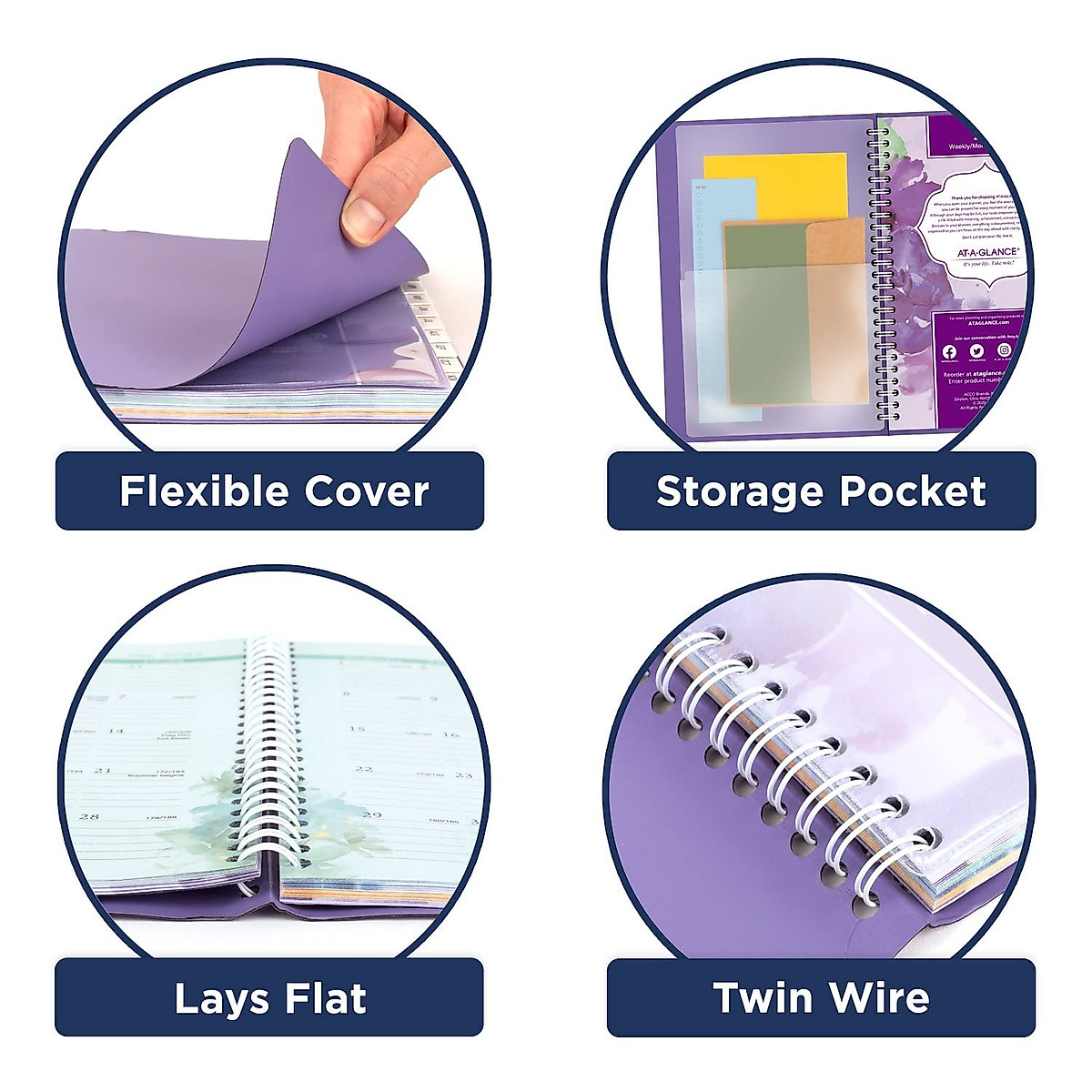 AT-A-GLANCE 2024 Weekly & Monthly Appointment Book Planner, 5-1/2" x 8-1/2", Small, Beautiful Day, Lavender (938P-200-24)