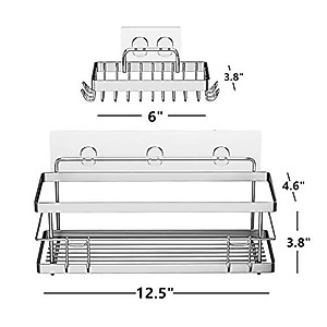 KESOL Shower Caddy + Soap Dish with Hooks for Hanging Sponge and Razor, Shower Organizer Shampoo Holder, No Drilling Adhesive Wall Mounted, Rustproof SUS304 Stainless Steel- 2 Pack