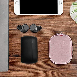 Geekria UltraShell Case with Carabiner Compatible with Jabra Elite 75t, Elite 65t, TOZO T6 True Wireless Earbuds, Replacement Protective Hard Shell Travel Carrying Bag with Cable Storage (Pink)