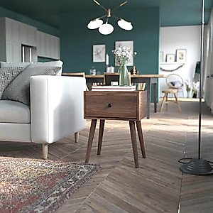 Flash Furniture Hatfield Mid-Century Modern Wood Nightstand - Dark Walnut Wood Grain Finish - Soft Close Storage Drawer - Side Accent or End Table