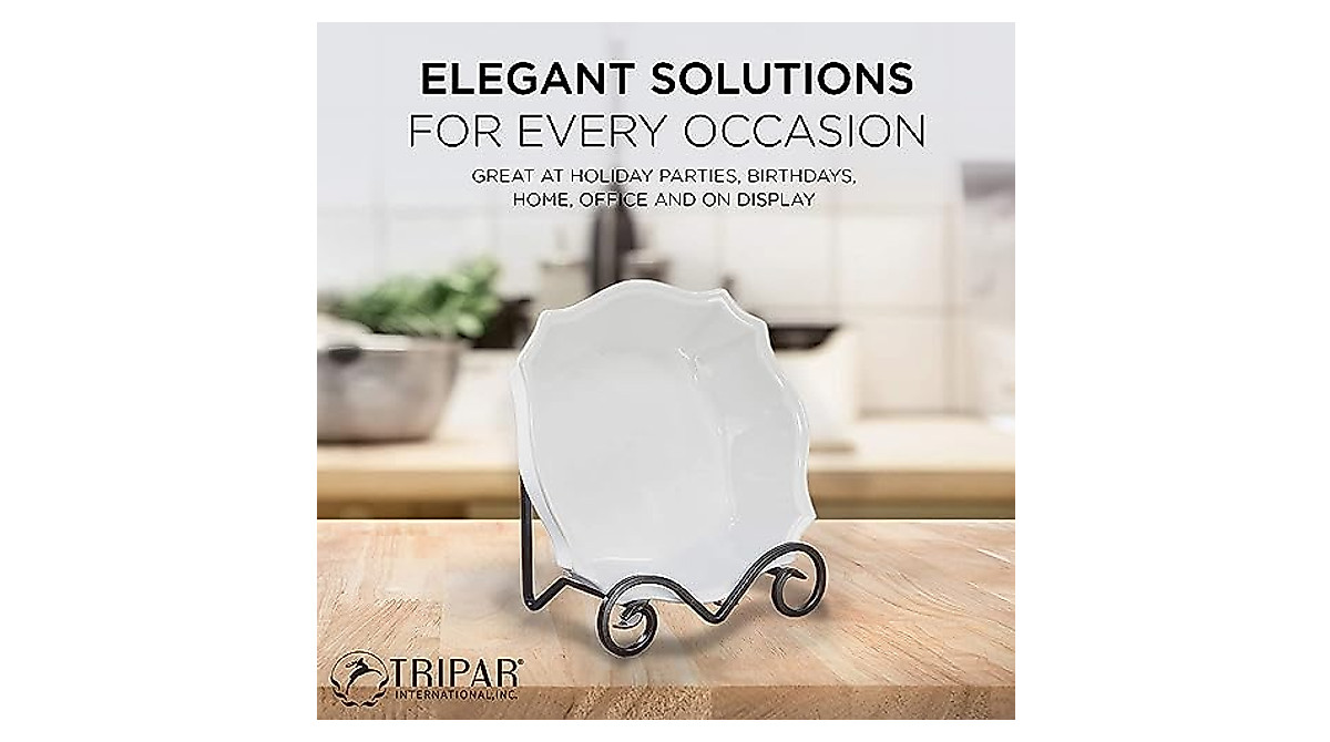 TRIPAR 9" Black Metal Scroll Display Rack - Rustic Decor