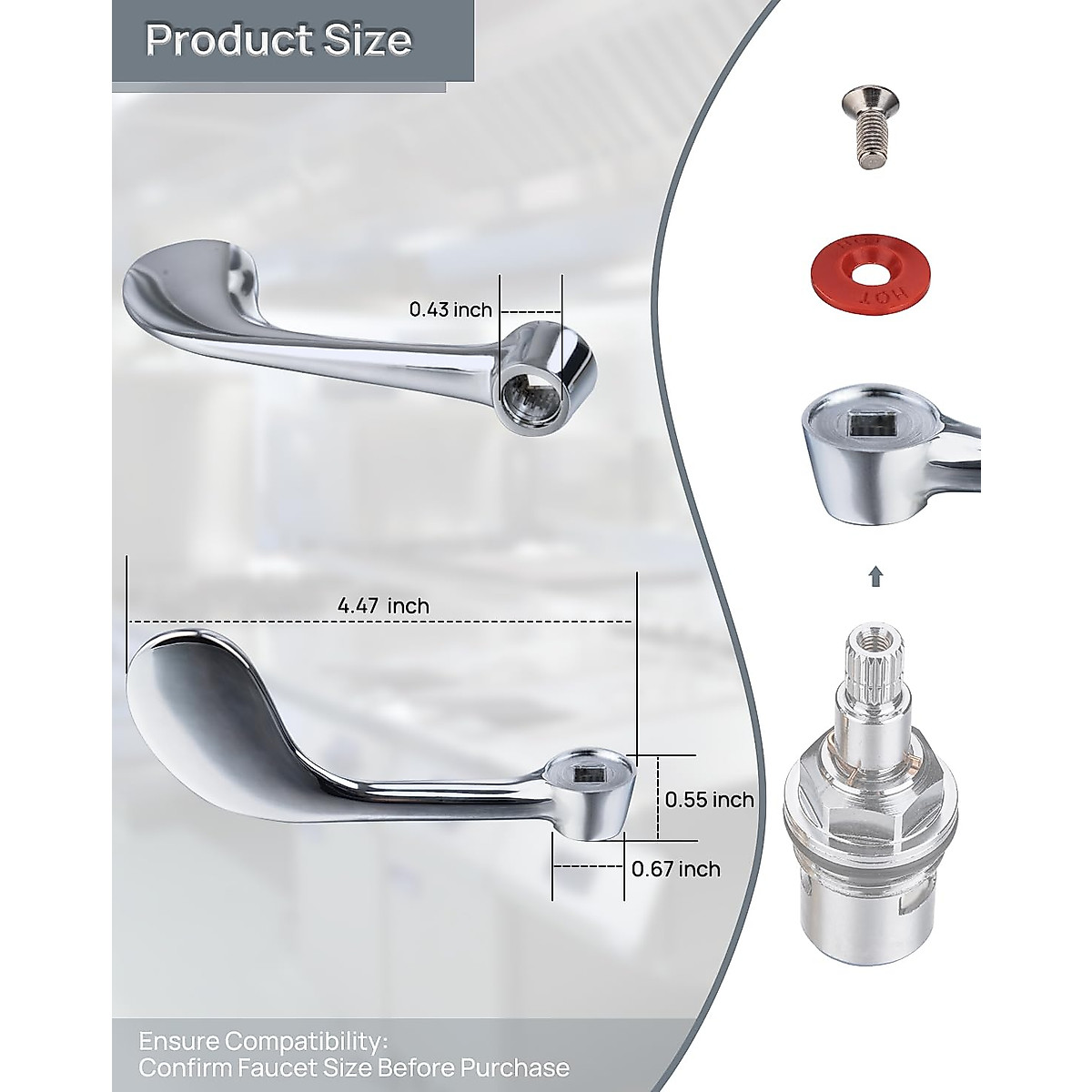 Phivan Commercial Faucet Parts Faucet Handle Replacement Kit - 2 Pack Wrist Blade Handles Lever Handles for Industrial, Restaurant, Commercial Sink Faucet - Fits Most 3/8" Shaft, 0.43" Round Stem Hole