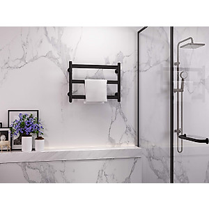 HEATGENE Towel Warmer 3 Flat Bar Towel Dryer Wall-Mounted Plug-in Bath Towel Heater - Matte Black