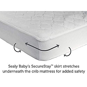 Sealy Stain Protection Waterproof Fitted Toddler Bed and Baby Crib Mattress Pad Cover Protector, Noiseless, Machine Washable and Dryer Friendly 52" x 28" - White