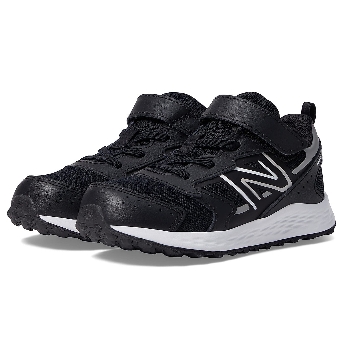 New Balance Fresh Foam 650 V1 Hook & Loop Running Shoe, Black/Metallic Silver/White, 4 Wide US Unisex Big_Kid