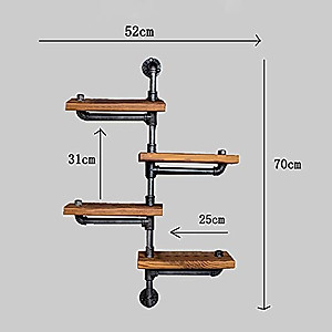 FOTEE Industrial Bookshelf Pipe Shelves 4 Tiers, Rustic Wood Shelf Wall Mounted, Metal Corner Hung Bracket Shelving Floating Shelves Home Decor Shelf,Black